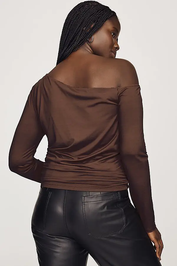 Maeve Off-shoulder Long-sleeve Top - Brown