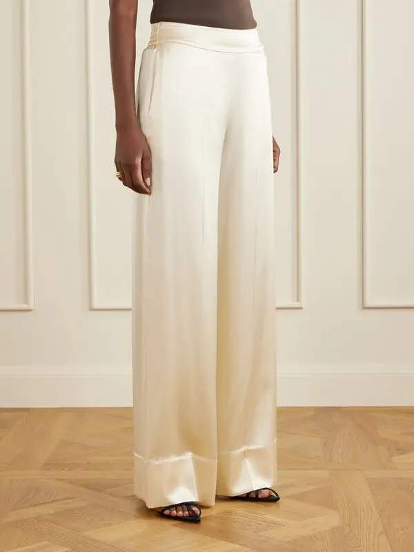 JOSEPH Dijon Silk-satin Mid-rise Straight-leg Pants - Neutrals