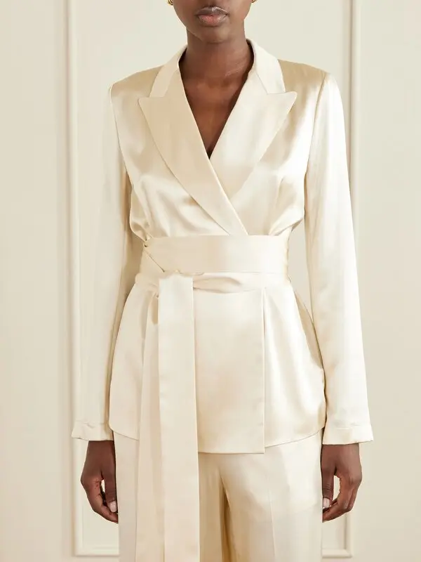JOSEPH Archer Belted Silk-satin Jacket - Neutrals