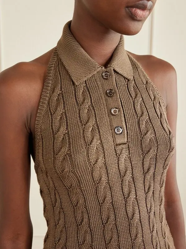 Ralph Lauren Cable-knit Halterneck Stretch-silk Polo