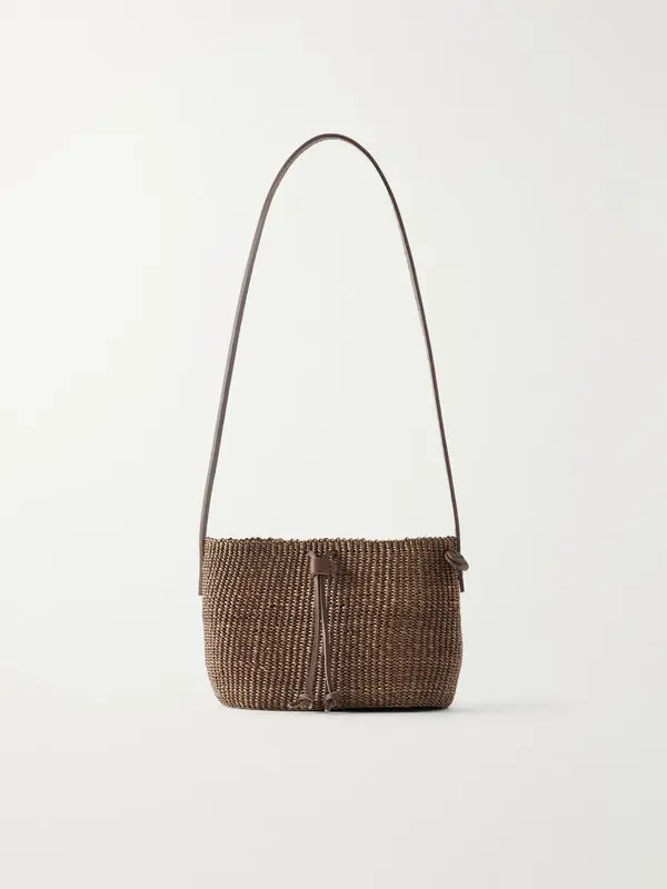Muuñ Nina Leather-trimmed Raffia Shoulder Bag
