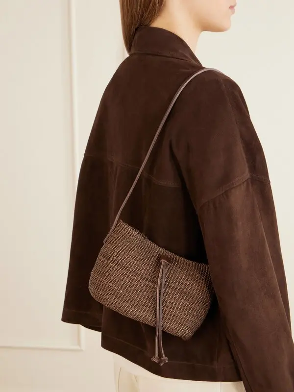 Muuñ Nina Leather-trimmed Raffia Shoulder Bag