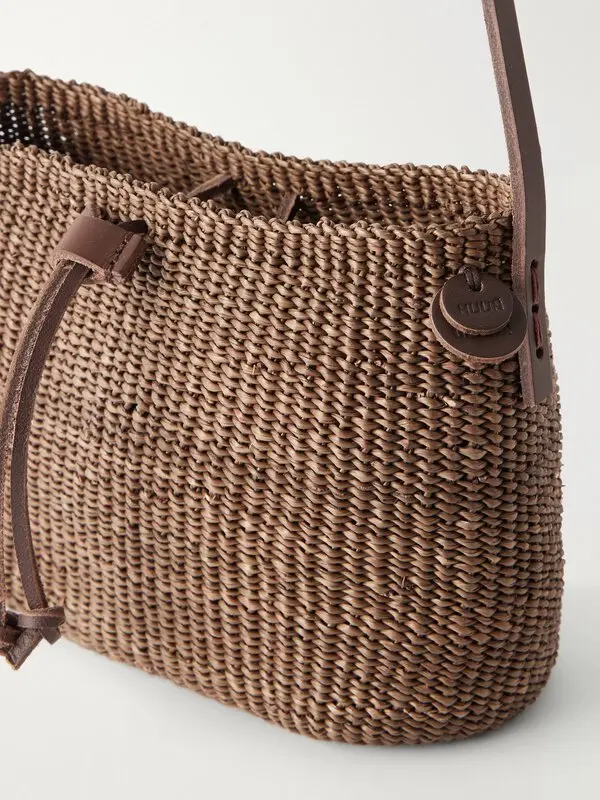 Muuñ Nina Leather-trimmed Raffia Shoulder Bag