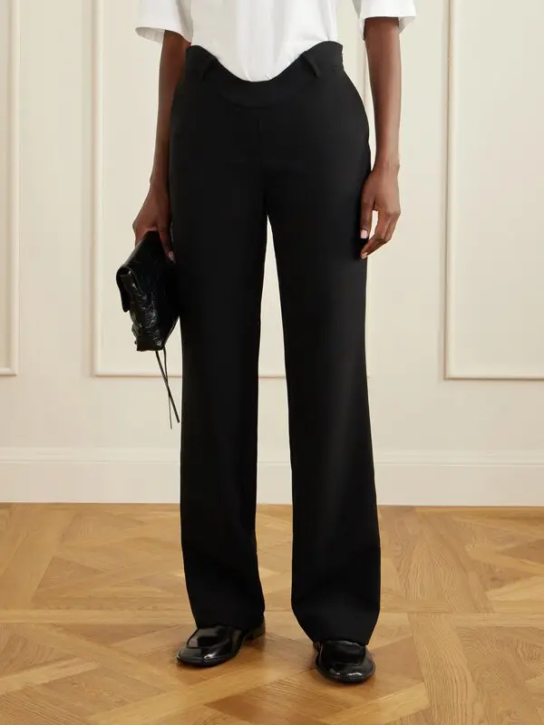 JEAN PAUL GAULTIER Wavy Crepe Mid-rise Wide-leg Pants - Black