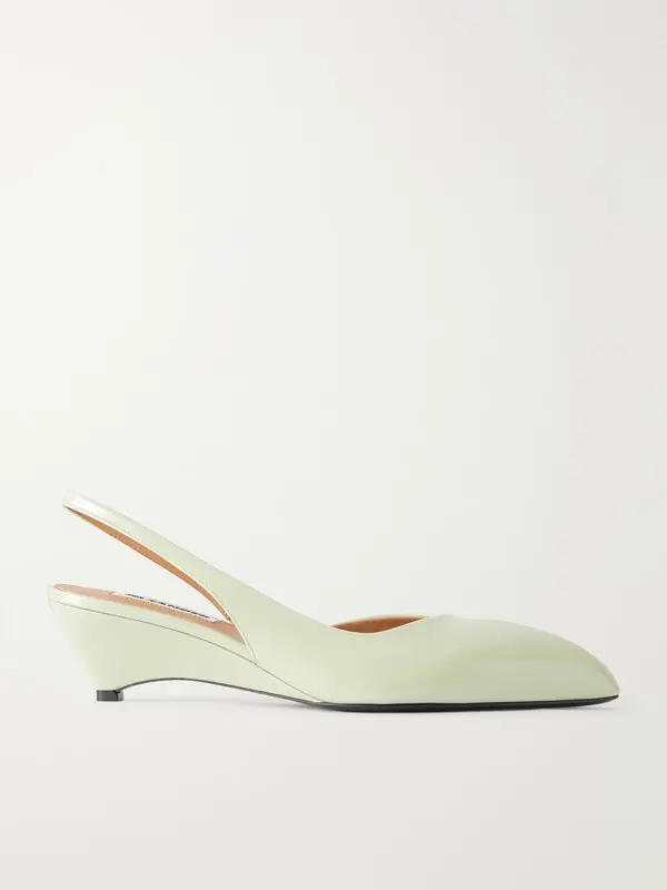 JIL SANDER Arc Patent Leather Slingback Wedge Sandals