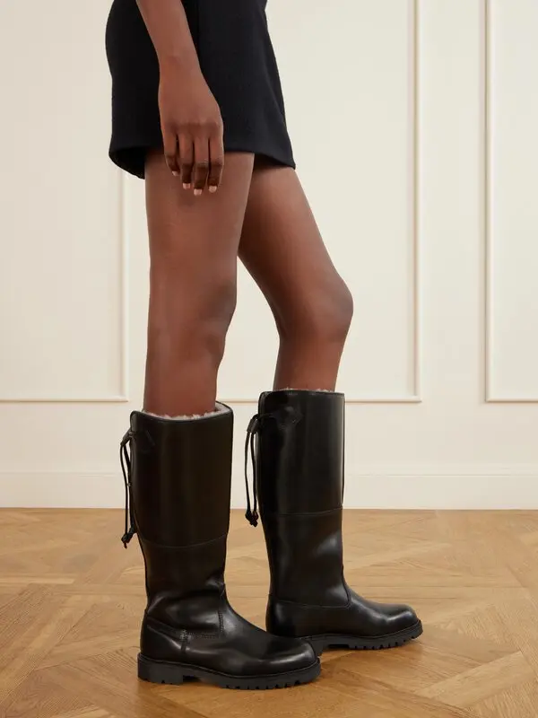 RIER Forest Leather Knee-high Boots With Lug Sole - Black