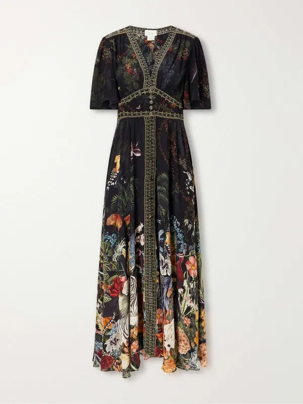 Camilla Palace Zoology Embellished Printed Silk Maxi Dress - Multi