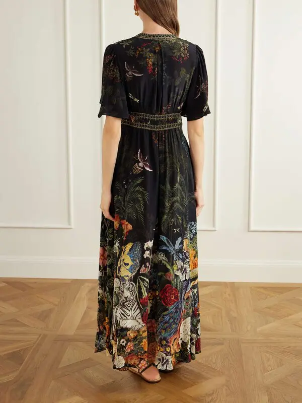 Camilla Palace Zoology Embellished Printed Silk Maxi Dress