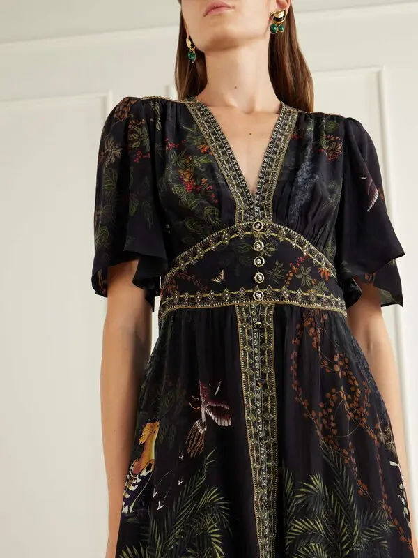 Camilla Palace Zoology Embellished Printed Silk Maxi Dress
