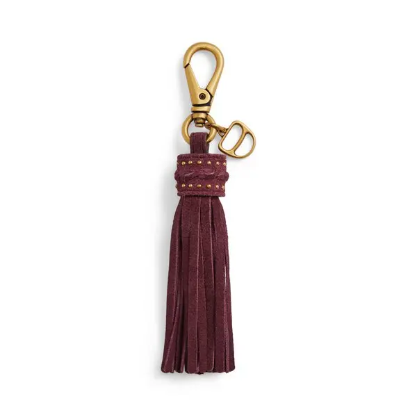 Ralph Lauren D-ring & Studded Suede Tassel Charm - Dark Garnet