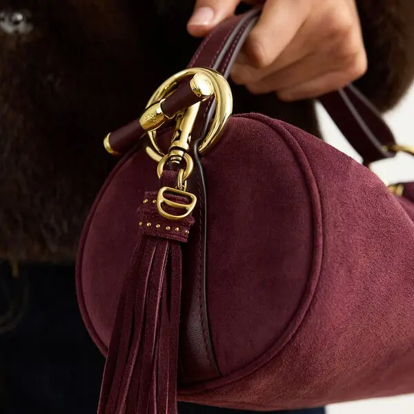 Ralph Lauren D-ring & Studded Suede Tassel Charm - Dark Garnet