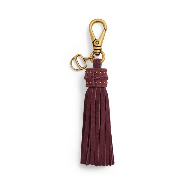 Ralph Lauren D-ring & Studded Suede Tassel Charm - Dark Garnet