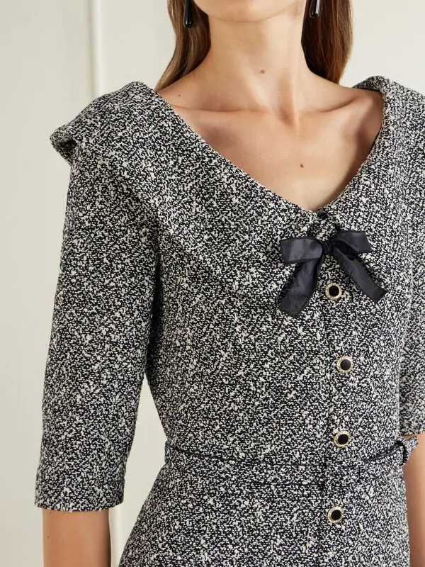 Alessandra Rich Bow-detailed Silk-trimmed Tweed Midi Dress