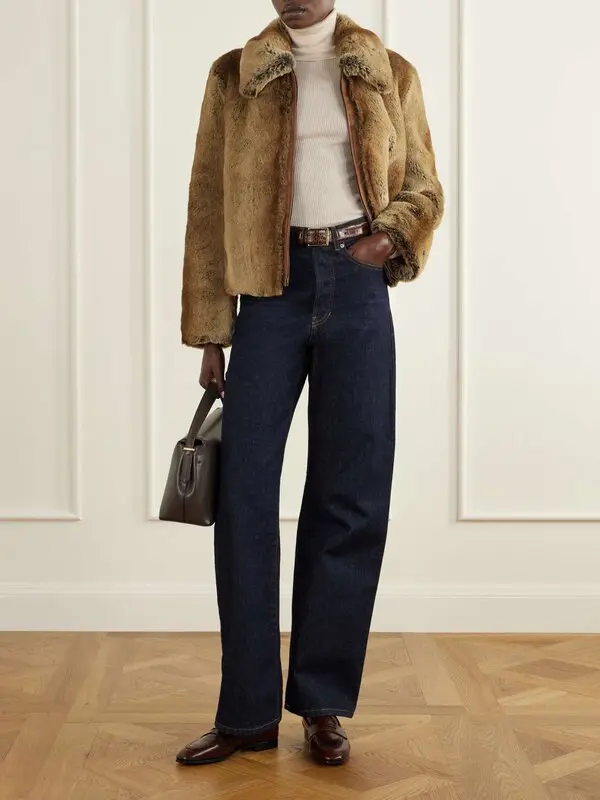 Veronica De Piante Mireia Leather-trimmed Plush Jacket