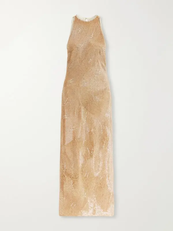 CLIO PEPPIATT Delphine Embellished Stretch-mesh Gown - Gold