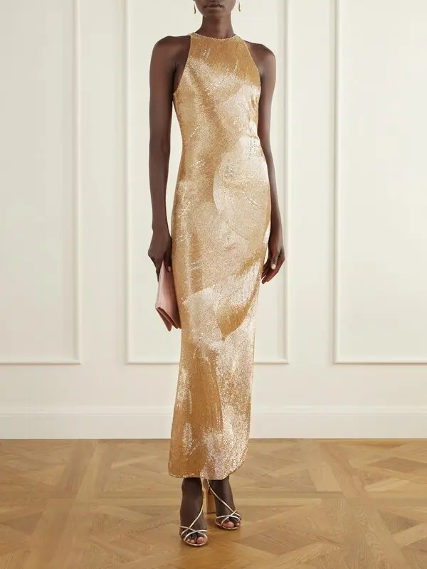 CLIO PEPPIATT Delphine Embellished Stretch-mesh Gown - Gold