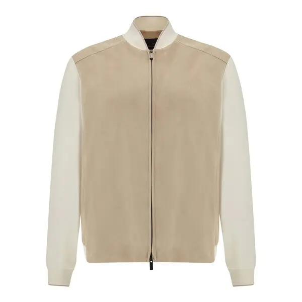 Paul & Shark Hybrid Bomber Jacket In Cotton-silk Knit And Aqualeather Suede