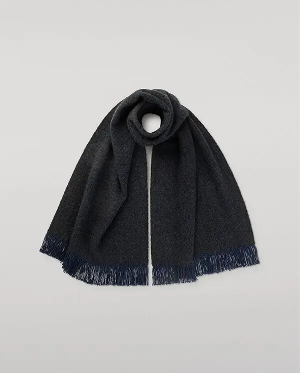 Johnstons Of Elgin Yarrow Navy & Charcoal Cashmere Scarf - Grey