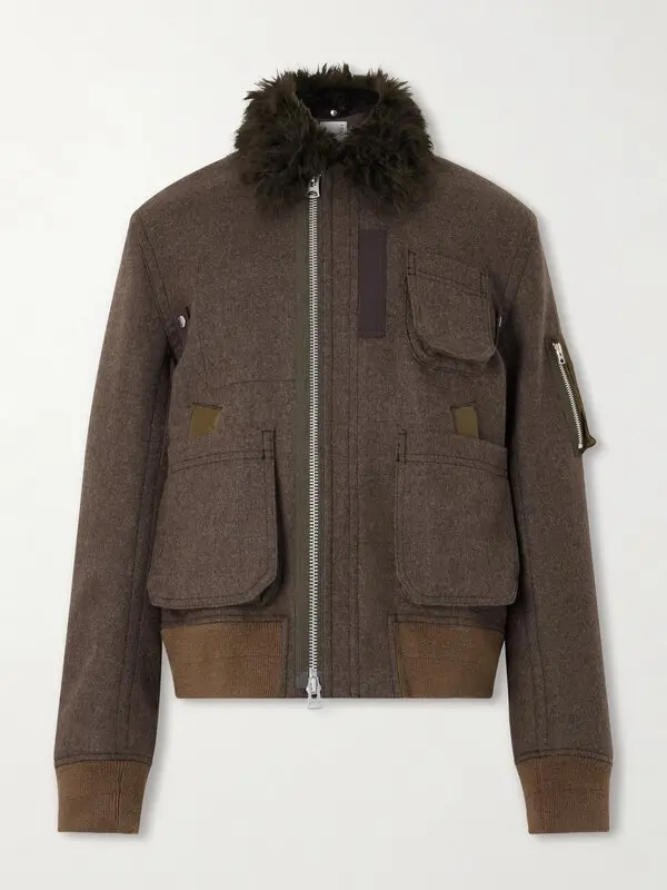 Sacai Melton Wool Blouson Jacket With Plush Trim