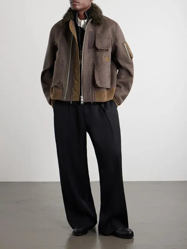 Sacai Melton Wool Blouson Jacket With Plush Trim