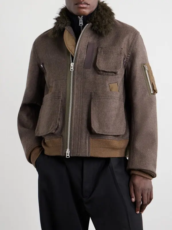 Sacai Melton Wool Blouson Jacket With Plush Trim