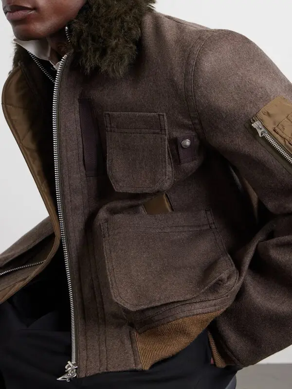 Sacai Melton Wool Blouson Jacket With Plush Trim