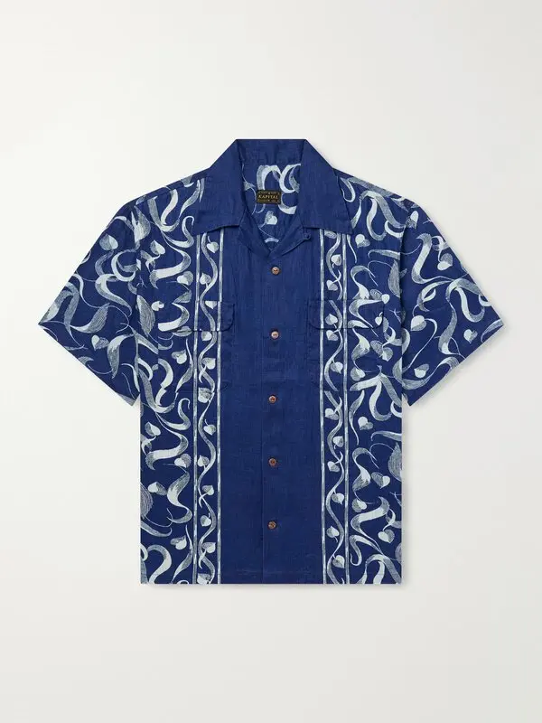 Kapital Okura Camp-collar Printed Linen Shirt