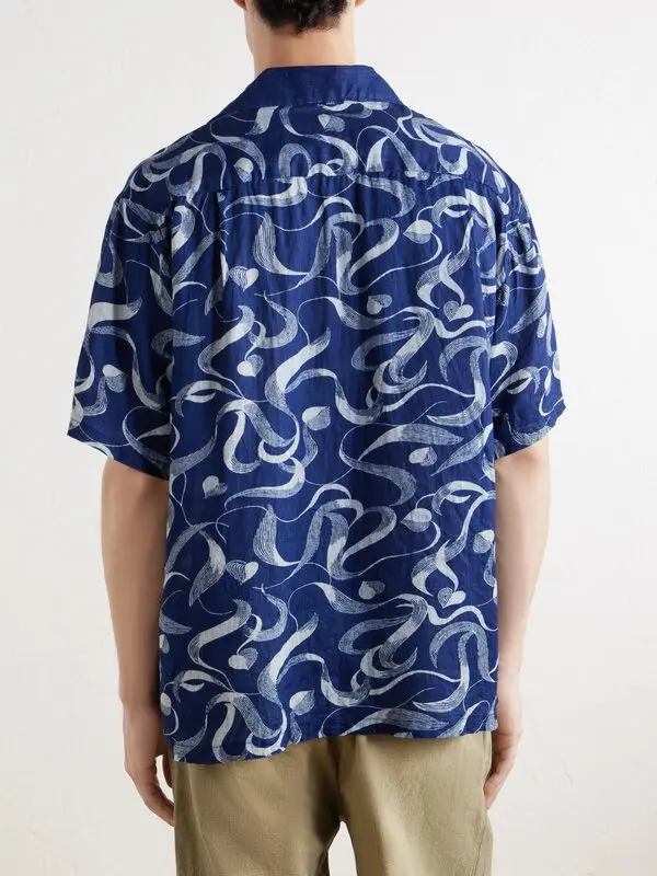 Kapital Okura Camp-collar Printed Linen Shirt