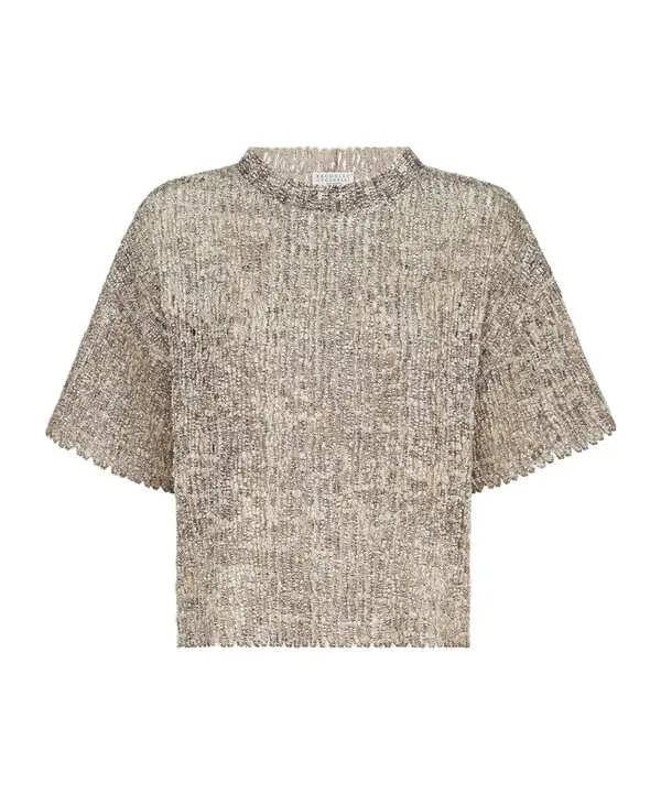 Brunello Cucinelli Dazzling Craquelé-embellished Mohair And Wool T-shirt - No