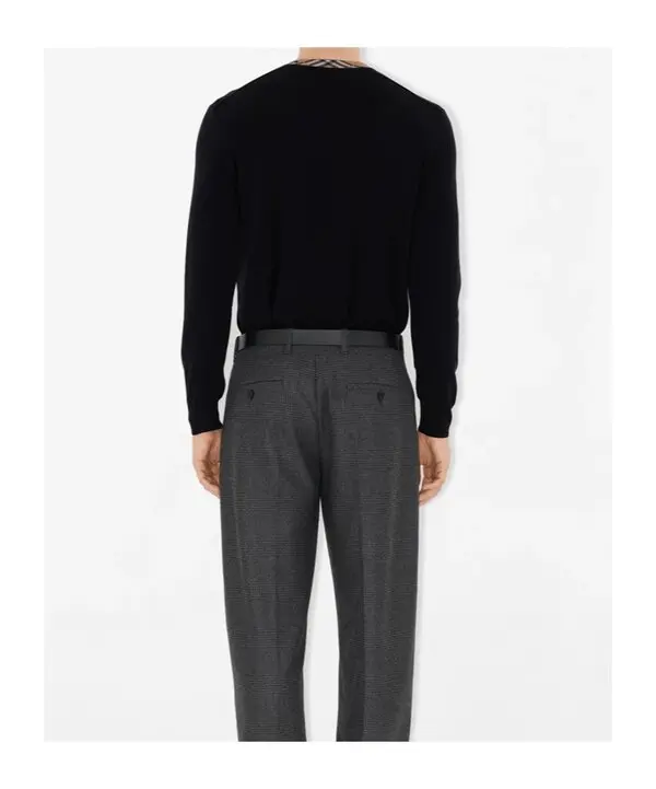 Burberry Checked-trim Ribbed-knit Jumper - Navy