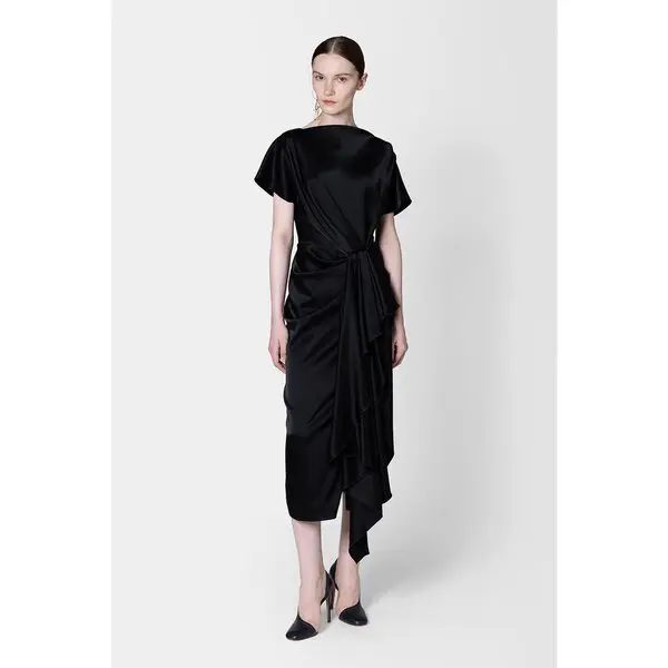 ROKSANDA Satin Draped Zoa Midi Dress - Black