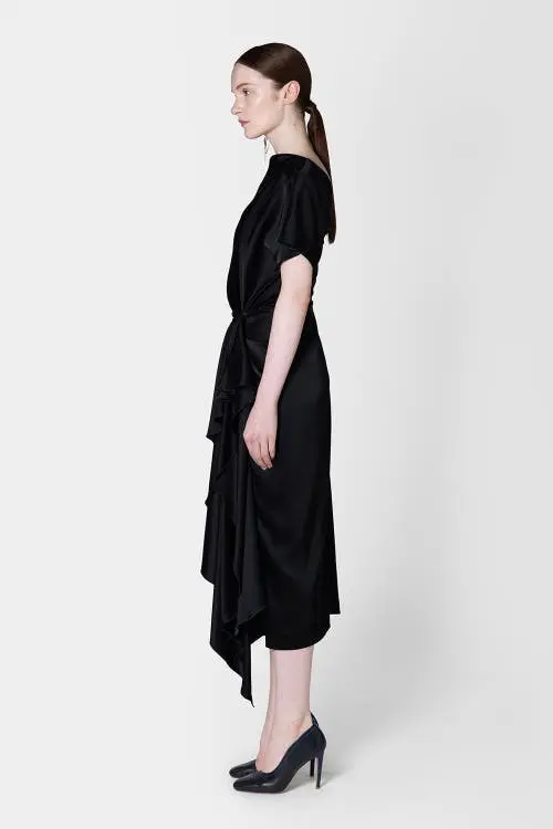 ROKSANDA Satin Draped Zoa Midi Dress - Black