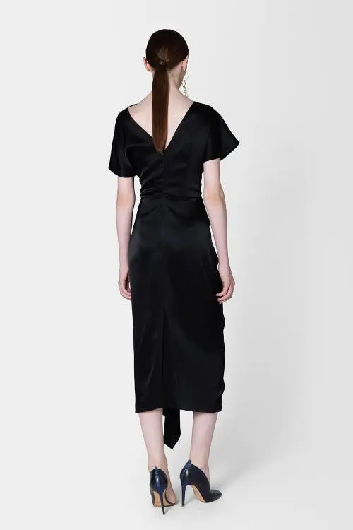 ROKSANDA Satin Draped Zoa Midi Dress - Black