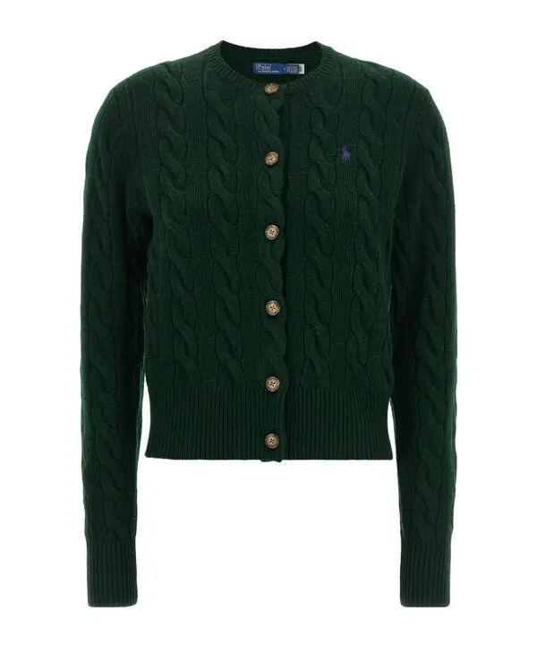 Polo Ralph Lauren Cable Knit Embroidered Pony Cardigan - Green