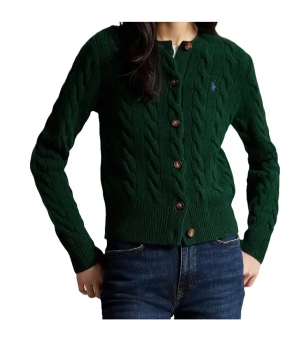 Polo Ralph Lauren Cable Knit Embroidered Pony Cardigan - Green