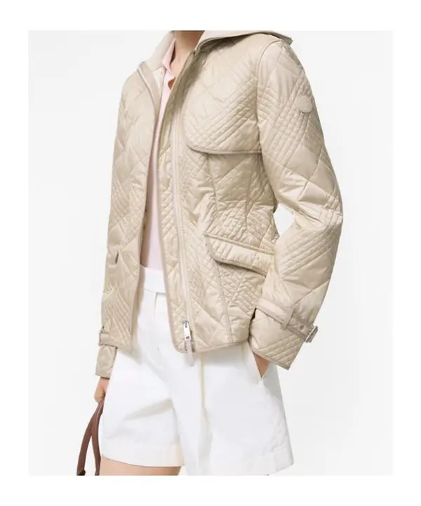 Burberry Quilted Nylon Jacket With Belt Detail - Stone Beige