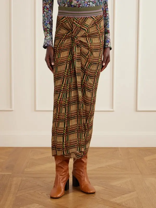 Dries Van Noten Suma Plaid Midi Skirt