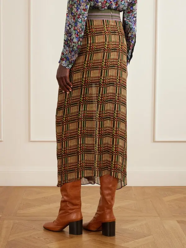 Dries Van Noten Suma Plaid Midi Skirt