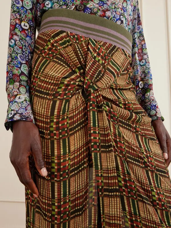 Dries Van Noten Suma Plaid Midi Skirt