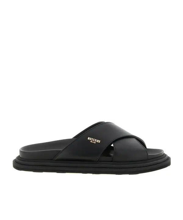 Moschino Leather Sabots With Logo