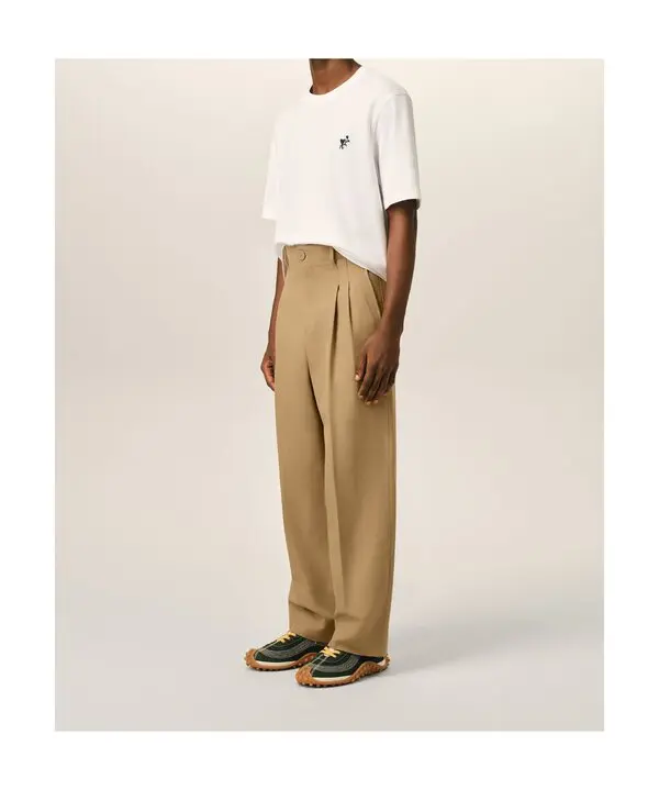 AMI Paris Beige Cotton Linen High-waisted Carrot-fit Trousers - Frankincense Beige