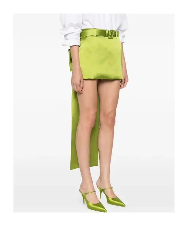 SELF-PORTRAIT Satin Bow-detailed Belted Mini Skirt