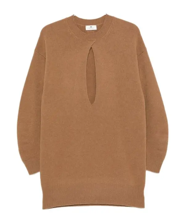 Elisabetta Franchi Cut-out Knitted Mini Dress - Brown