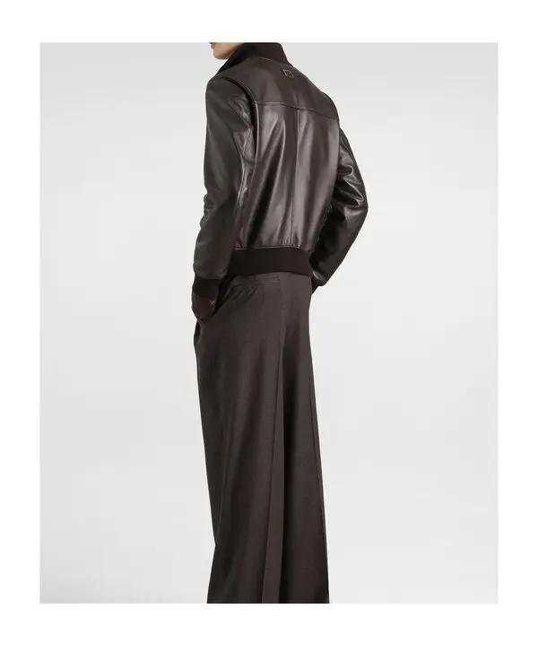 Dolce & Gabbana Leather Bomber Jacket With Zip Closure
