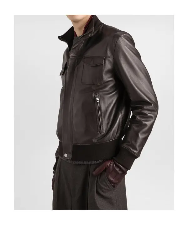 Dolce & Gabbana Leather Bomber Jacket With Zip Closure