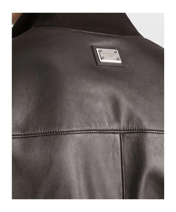 Dolce & Gabbana Leather Bomber Jacket With Zip Closure