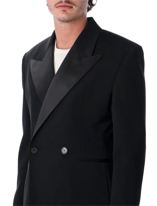 Saint Laurent Double-breasted Long-sleeved Jacket With Peak Lapel