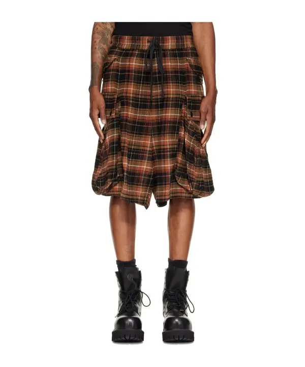 R13 Checkered Cargo Shorts - Black