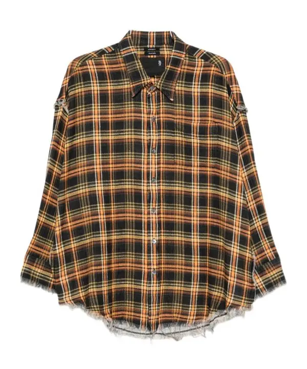 R13 Check-pattern Frayed-seam Shirt