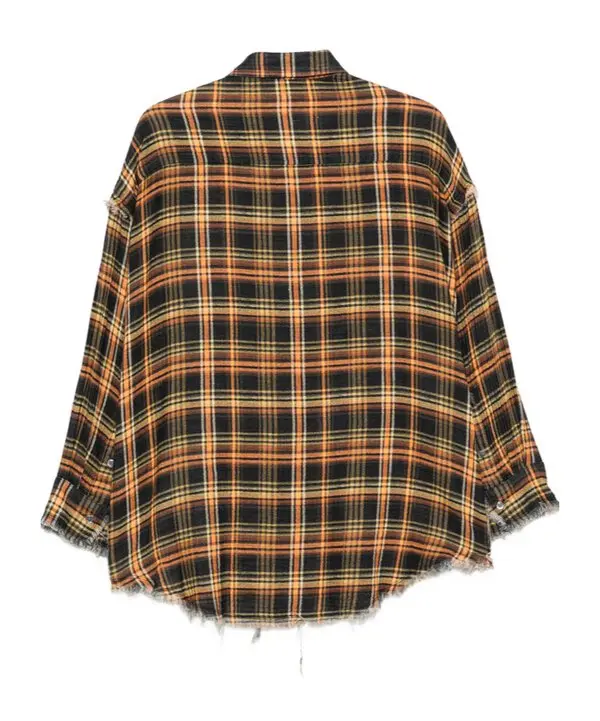R13 Check-pattern Frayed-seam Shirt